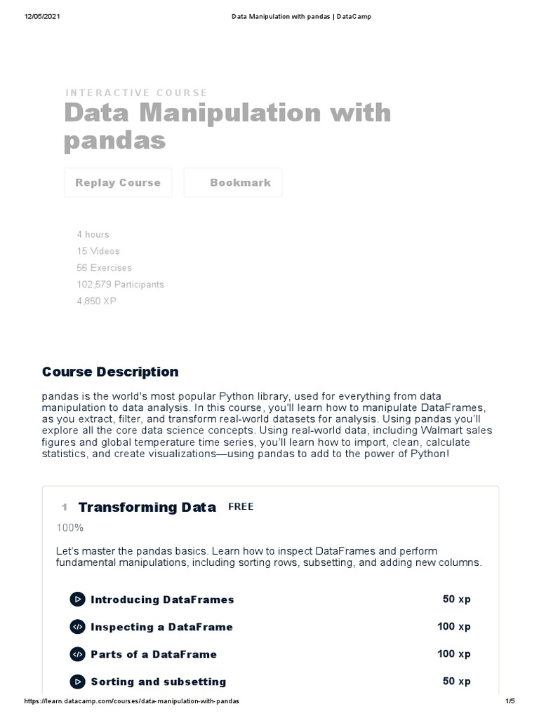 000 - Data Manipulation With Pandas - DataCamp | PDF | Statistics | Comma Separated Values