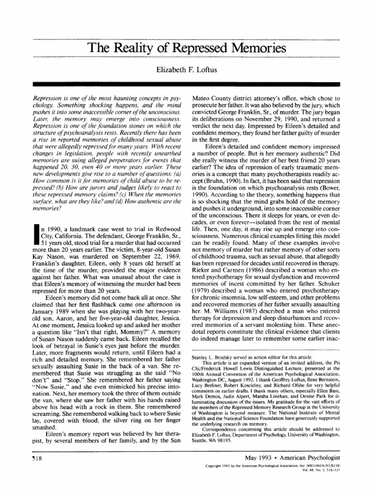 The Reality of Repressed Memories | PDF | Child Sexual Abuse ...