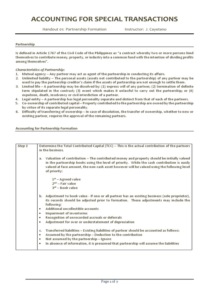 AFAR 01 Partnership Formation | PDF | Partnership | Interest