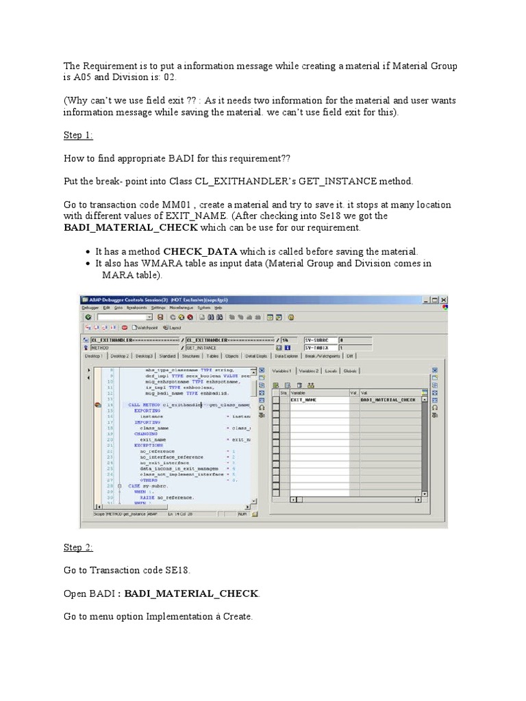 BADI - MATERIAL - CHECK Which Can Be Use For Our Requirement | PDF | Computers | Technology ...