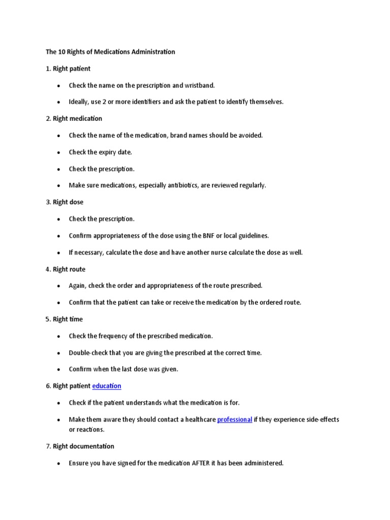 10 Rights of Medication Administration | PDF