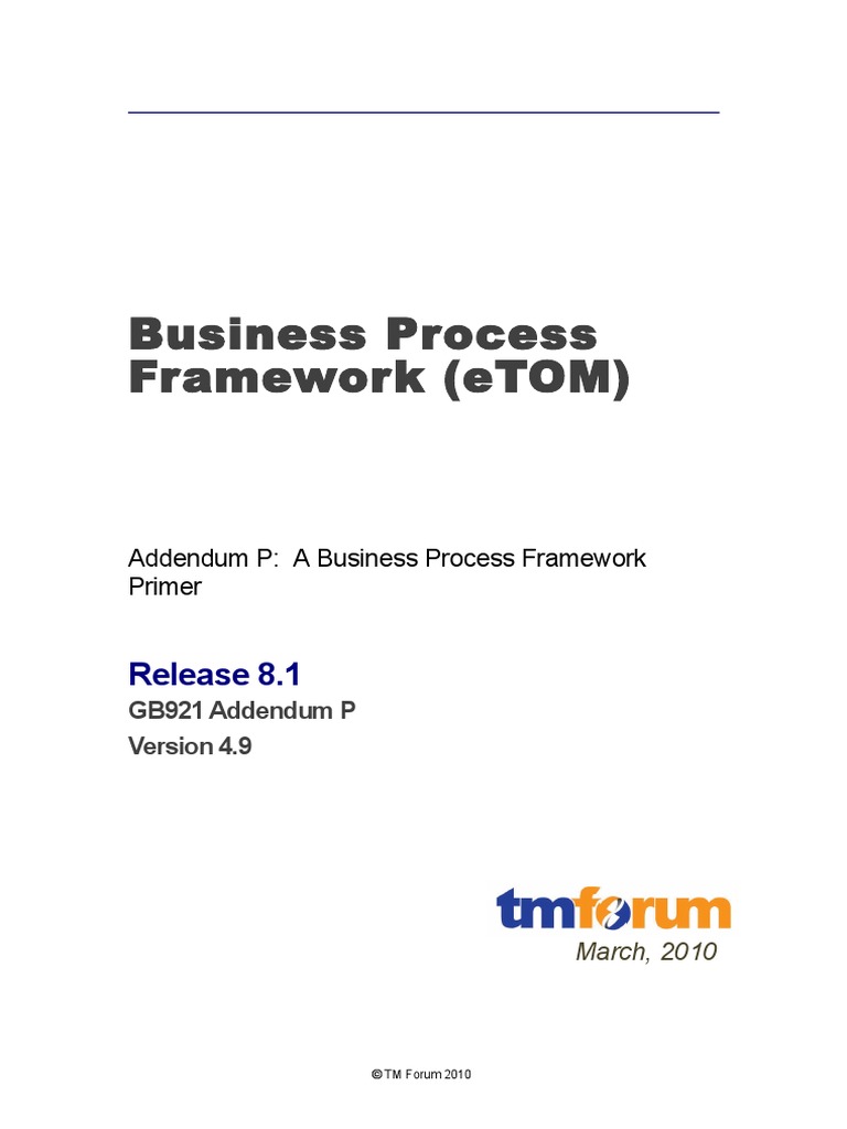 Business Process Framework (eTOM) : Release 8.1 | PDF | Business Process | Product Lifecycle