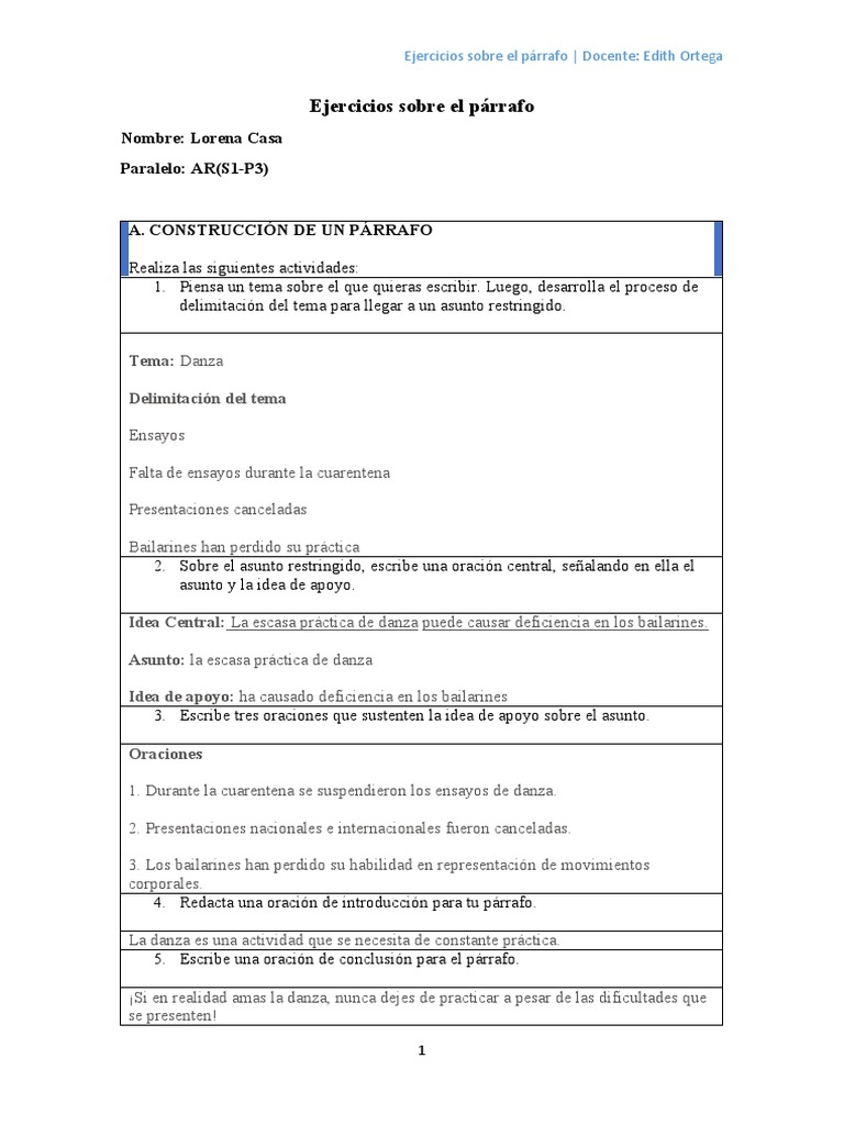 Ejercicio Del Parrafo | PDF | Bailes