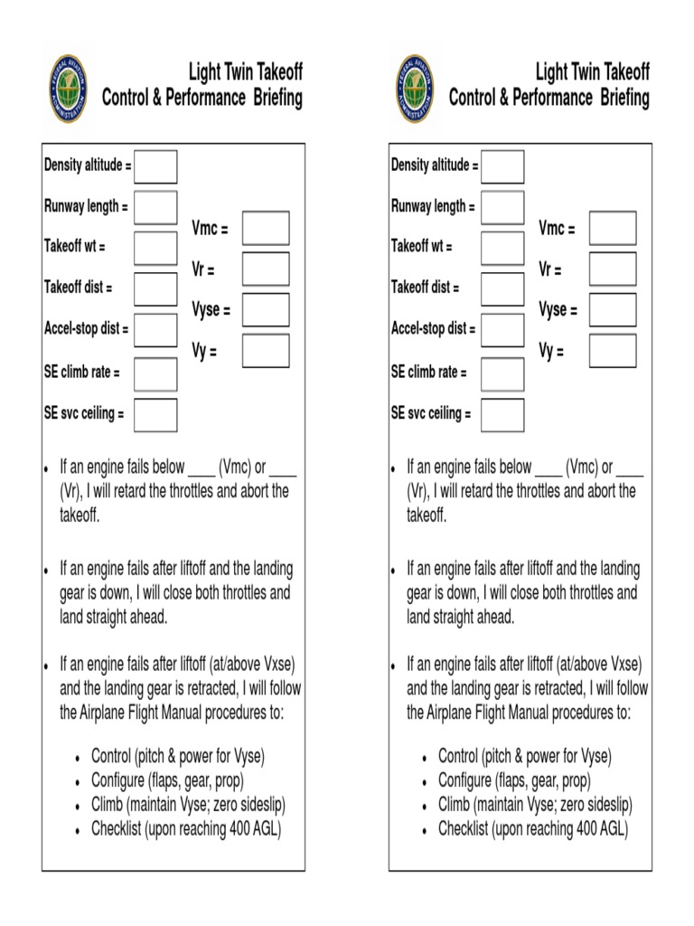 Twin Takeoff Briefing Checklist v2 | PDF