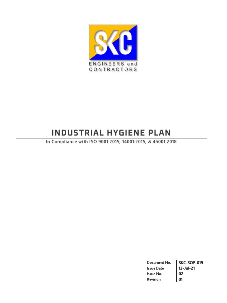 Industrial Hygiene Plan: in Compliance With ISO 9001:2015, 14001:2015 ...