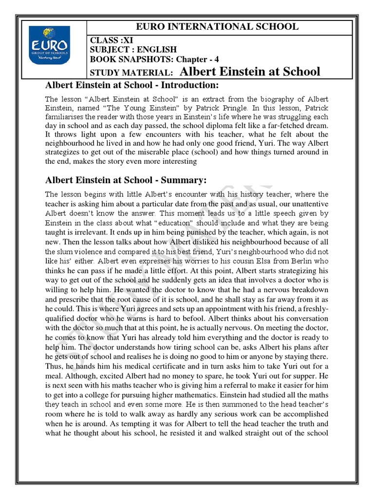 (Book Snapshots) Chapter 4 - Albert Einstein at School, Introduction ...