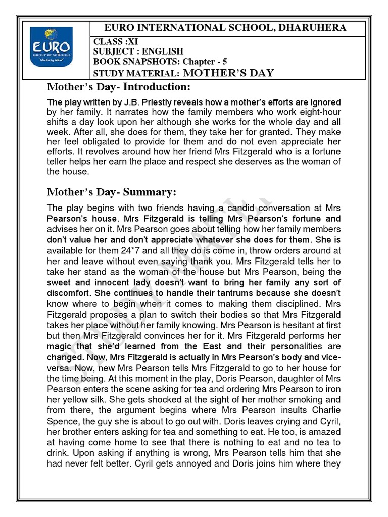 (Book Snapshots) Chapter 5 - Mother's Day, Introduction, Summary ...