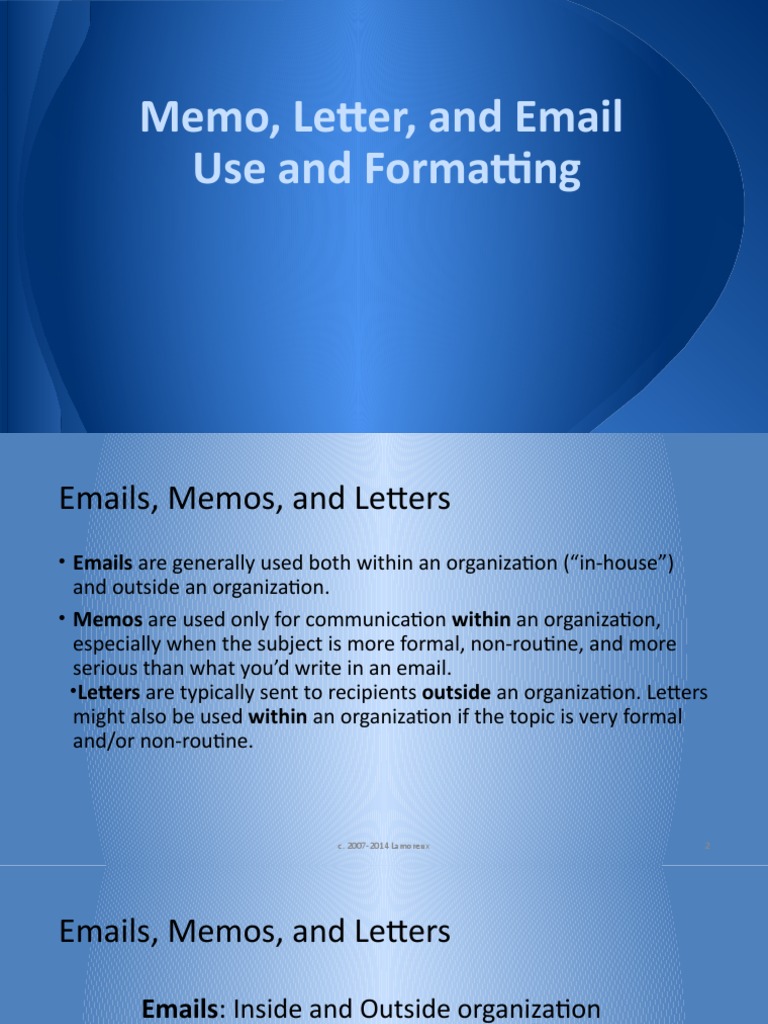 Memo, Letter, and Email Formatting | PDF | Communication | Written ...