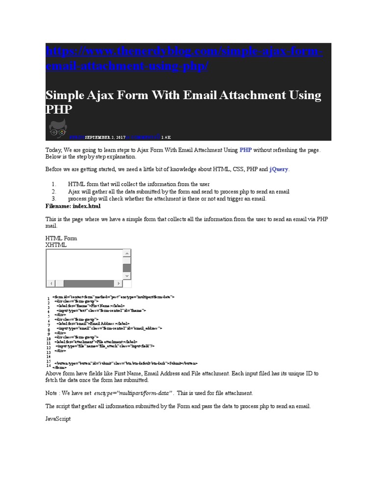 Simple Ajax Form With Email Attachment Using PHP | Download Free PDF ...
