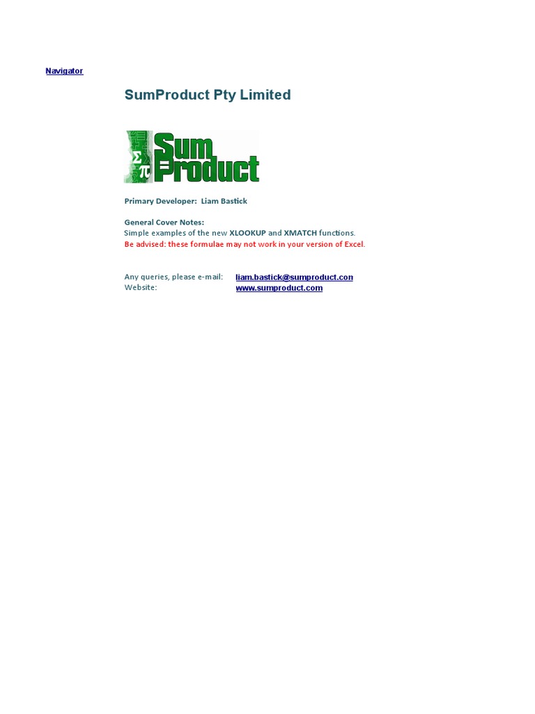 Sumproduct Pty Limited: Primary Developer: Liam Bastick General Cover ...