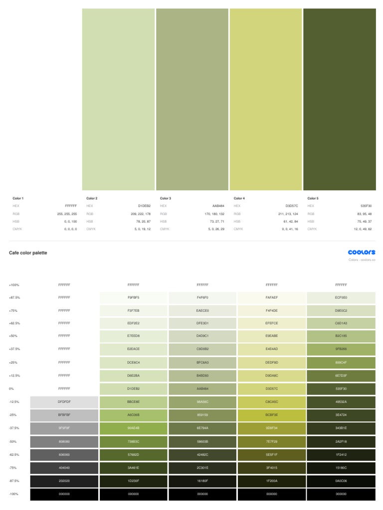 Cafe Color Palette: Color 1 Color 2 Color 3 Color 4 Color 5 | PDF | Rgb ...