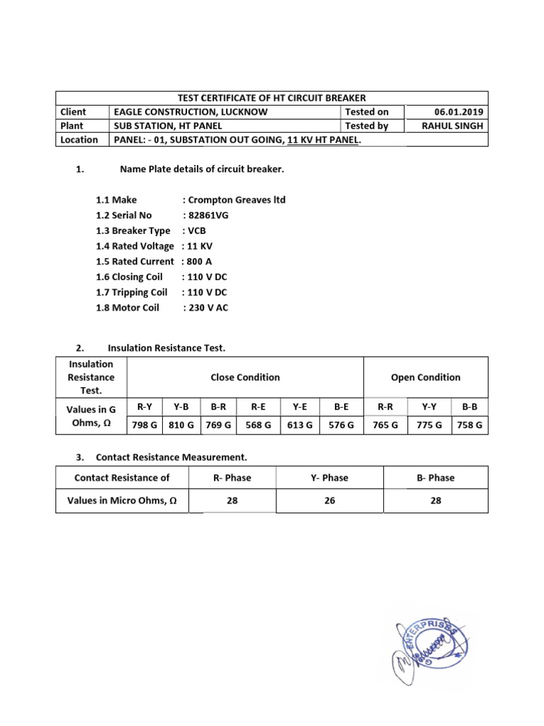 11 KV HT Panel Report | PDF | Inductor | Voltage