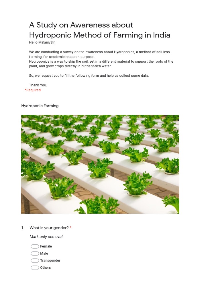 A Study On Consumer Awareness Of Hydroponic Method Of Farming Google