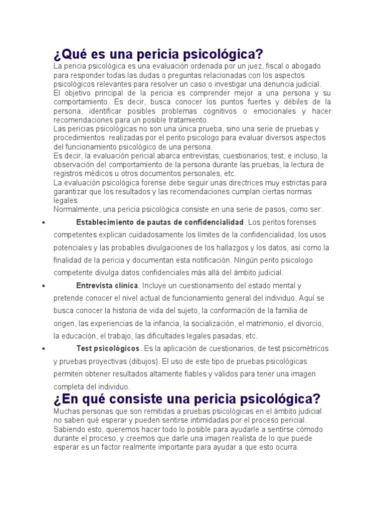 Pericia Psicológica: Definición y Proceso | PDF | Testigo experto ...