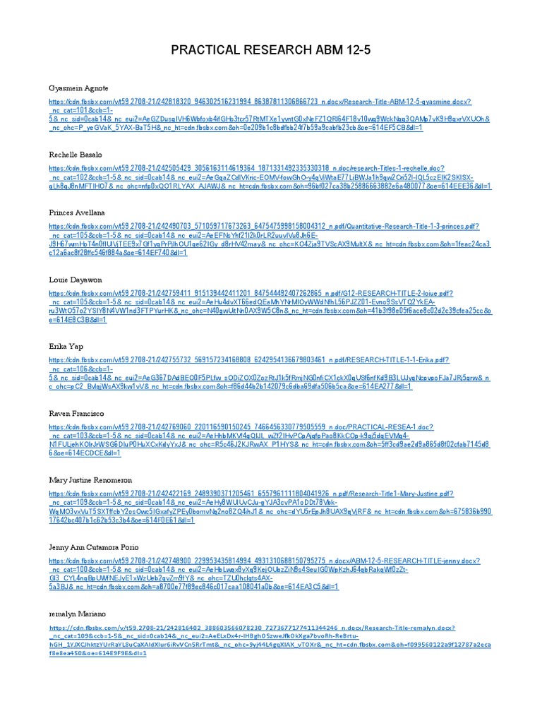 Practical Research Abm 12-5: Gyasmein Agnote | PDF