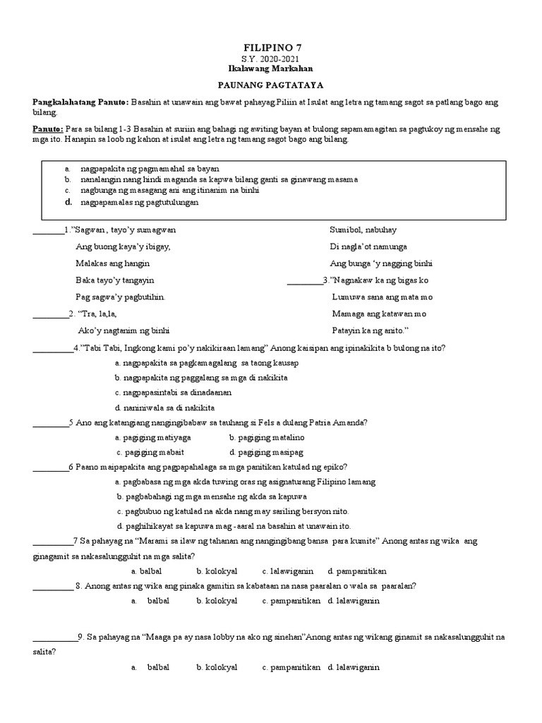 FILIPINO 7 2nd Quarter | PDF