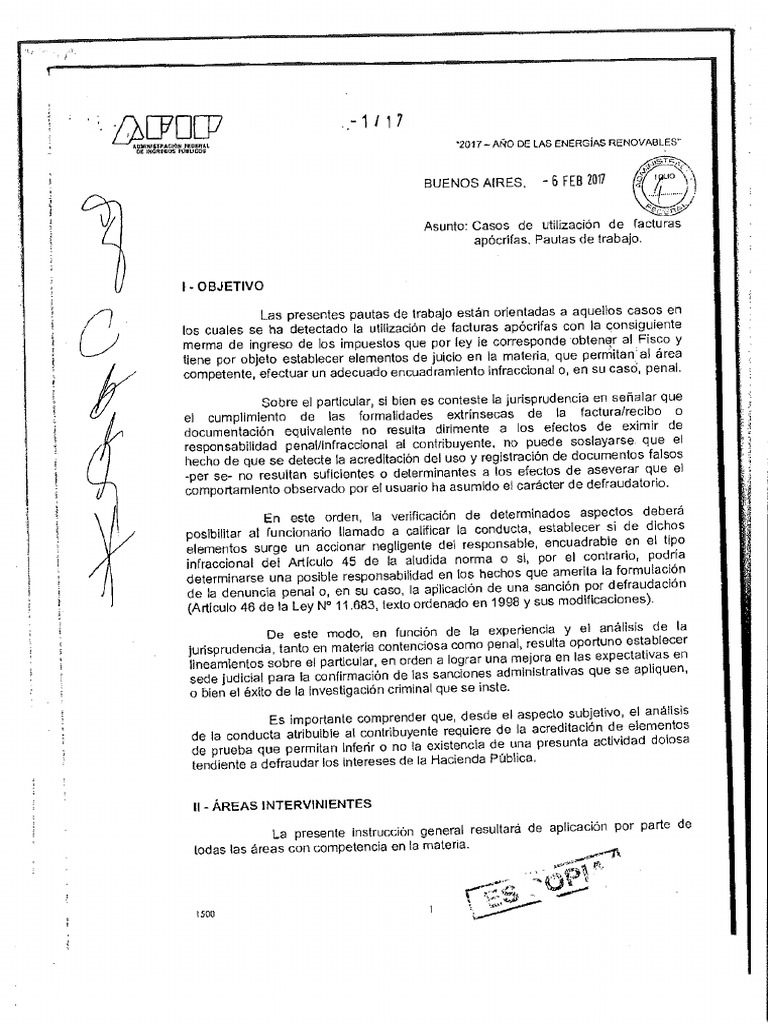 AFIP. Instruccion 1-2017. Facturas Apocrifas | PDF