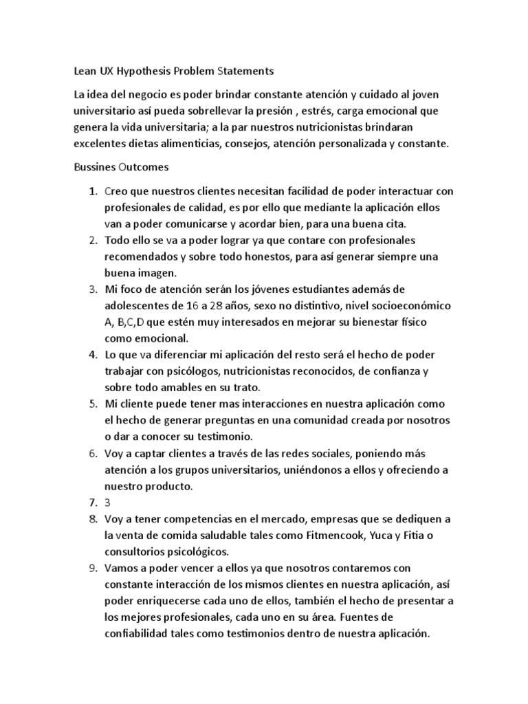 Lean UX Hypothesis Problem Statements | PDF
