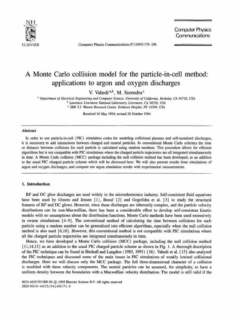 1995-Monte Carlo Collision Model For The Particle-In-Cell Method Applications To Argon and ...
