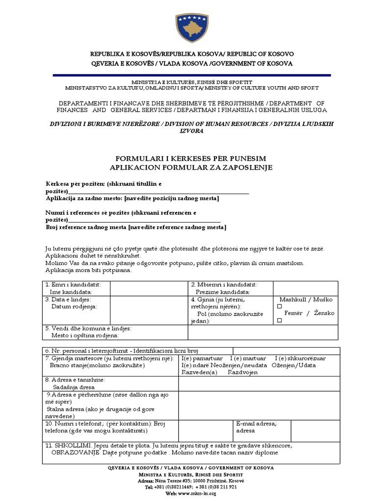 Formulari I Kerkeses Per Punesim | PDF