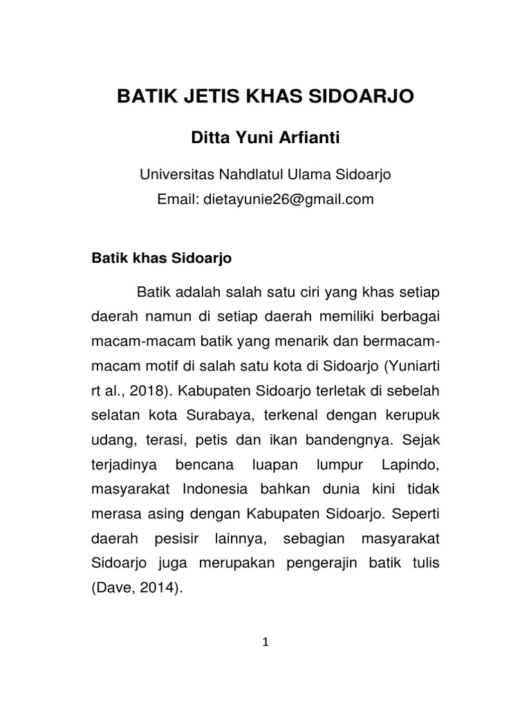 Batik Jetis: Warisan Budaya Sidoarjo | PDF