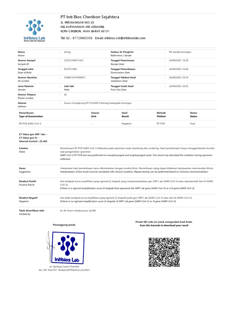 HASIL PEMERIKSAAN RT-PCR SARS-COV-2 | PDF