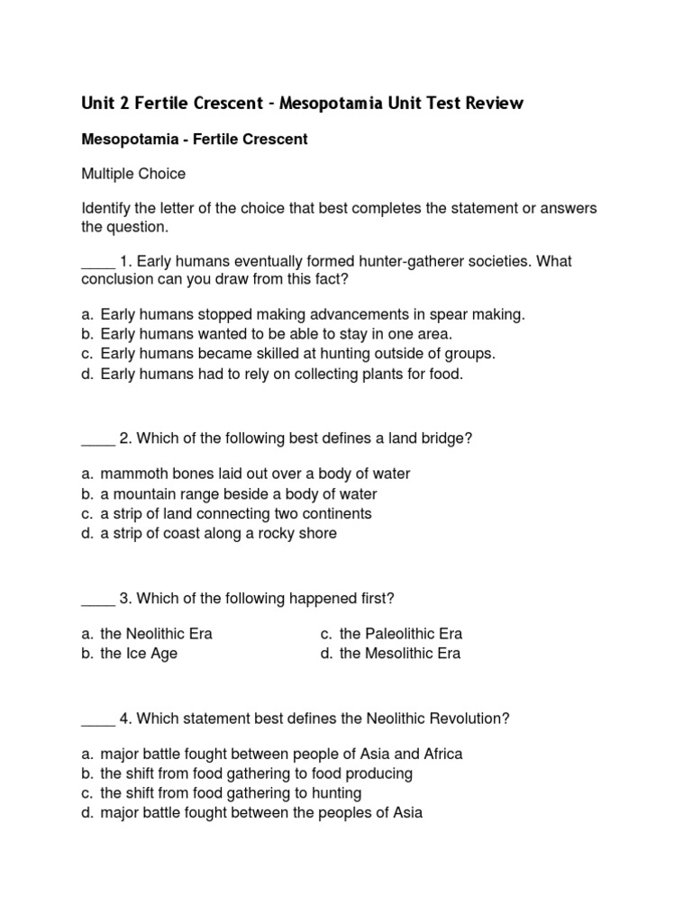 Unit 2 Test Review Mesopotamia | PDF | Mesopotamia | Fertile Crescent