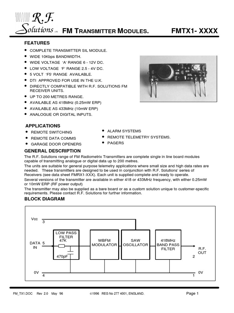 FMT M - Fmtx1-Xxxx: Ransmitter Odules | PDF | Frequency Modulation ...