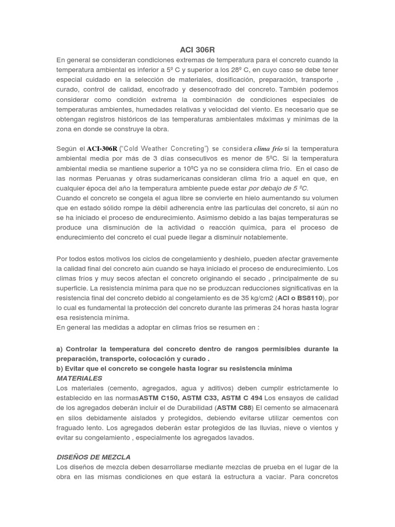 ACI 306R: Concreto en Climas Fríos | PDF | Hormigón | Cemento