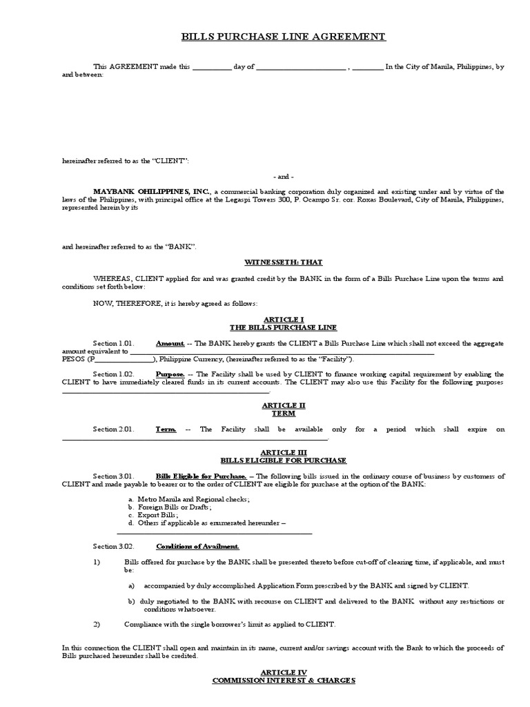 Bills Purchase Line Agreement | PDF | Banks | Interest