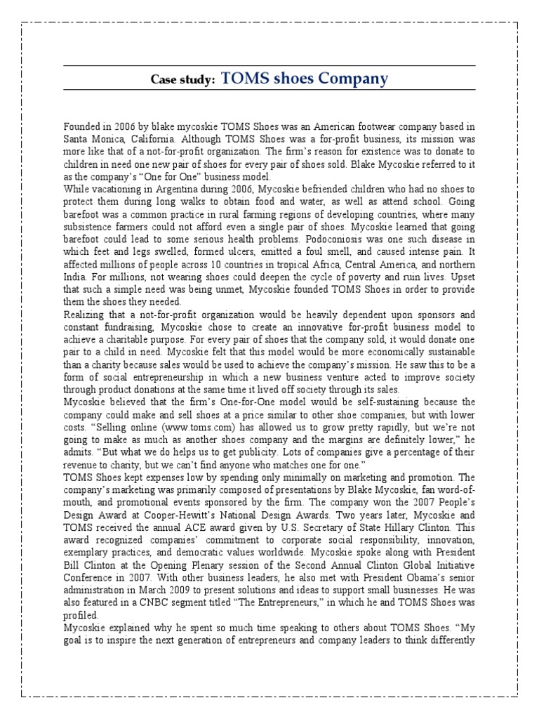 TOMS Shoes Company: Case Study | PDF | Shoe