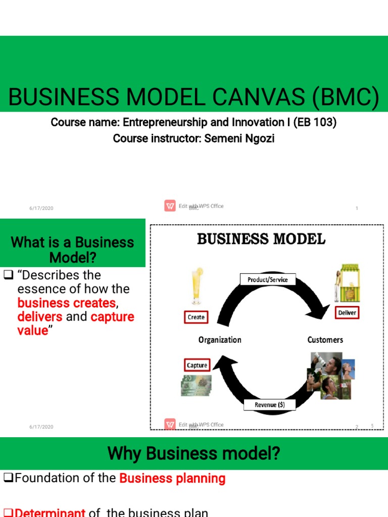 BUSINESS MODEL CANVAS (BMC) Notes EB 103 Topic Four Semeni | PDF ...