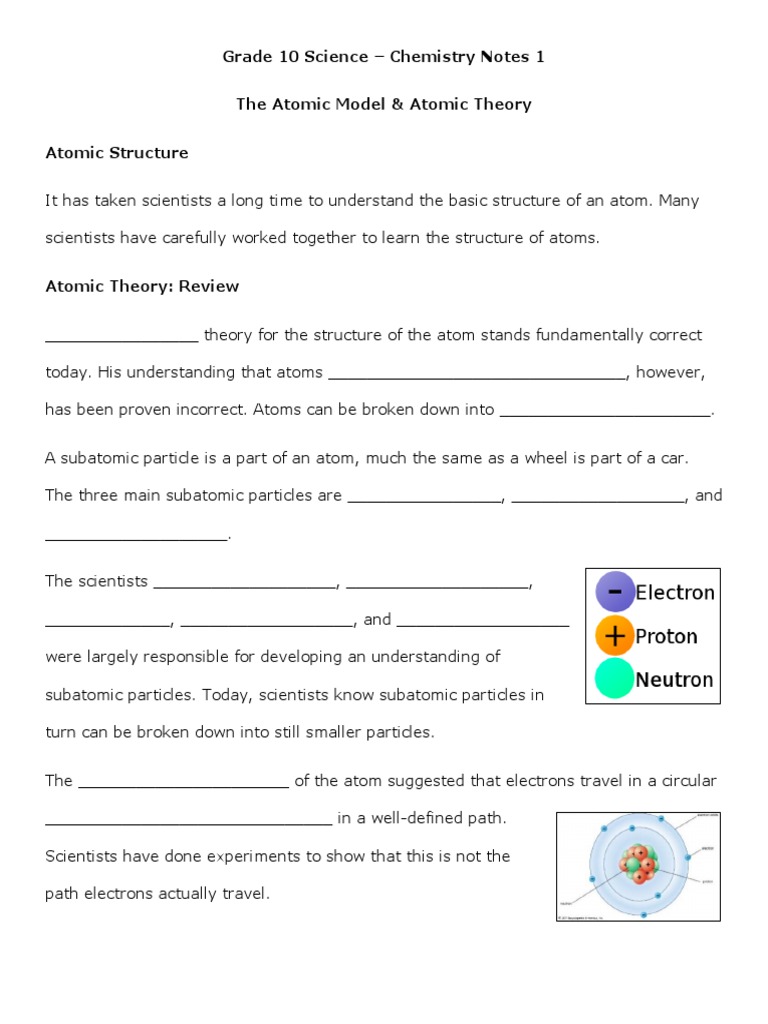 Chemistry Notes 1 - Atomic Model and Atomic Theory Frame Notes | PDF ...
