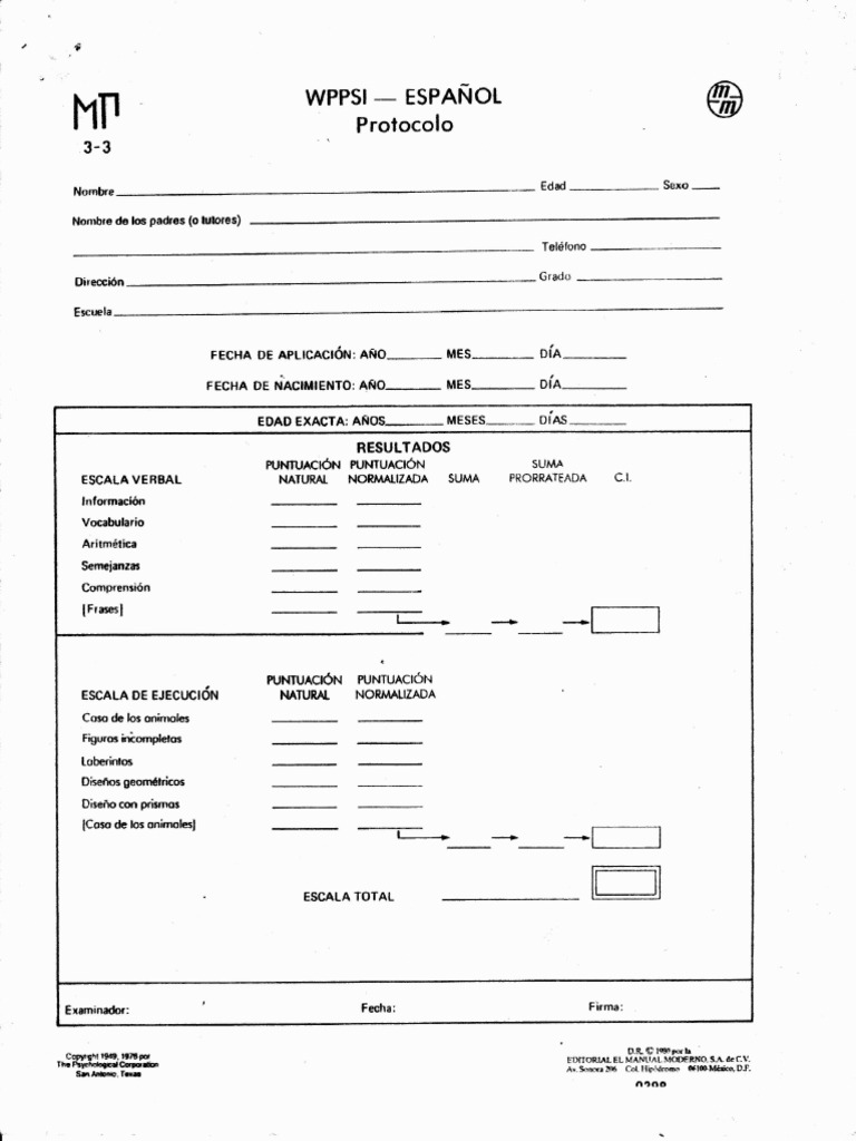 Protocolo WPPSI | PDF