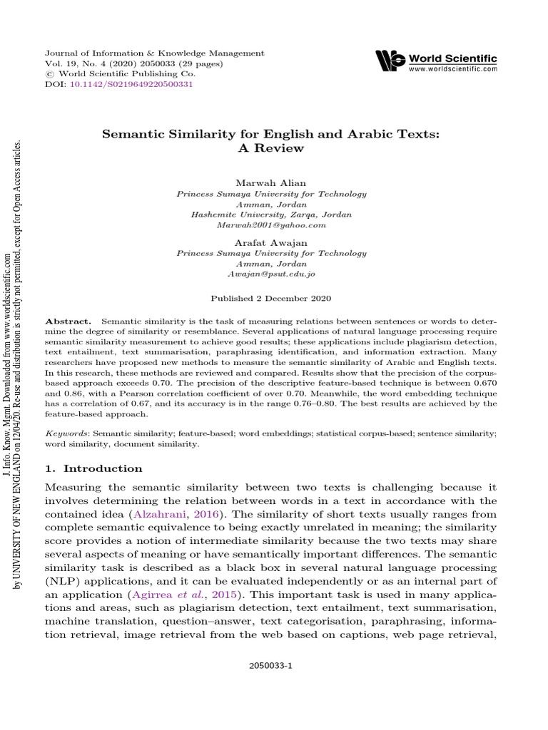 Semantic Similarity For English and Arabic Texts: A Review: Alzahrani ...