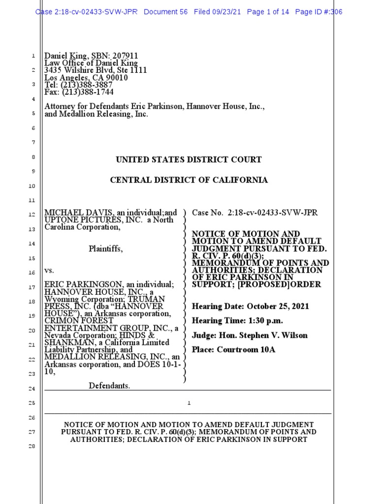 Motion to Amend Default Judgment | PDF | Defamation | Default Judgment