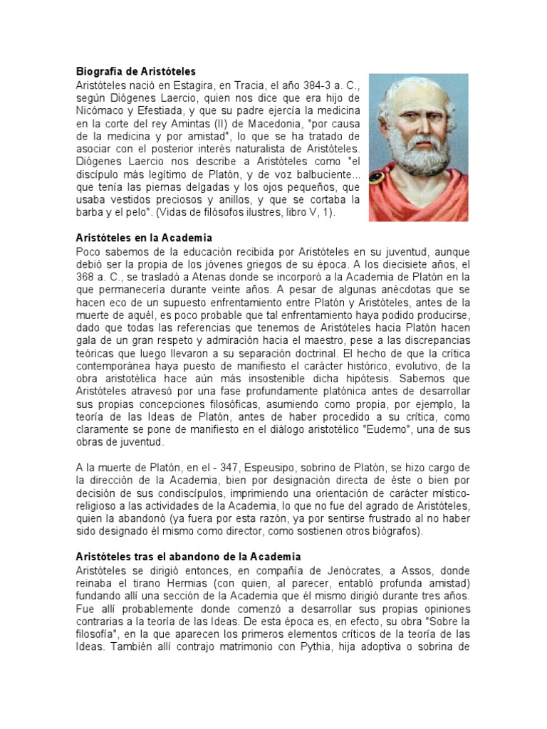 Biografía de Aristóteles | PDF | Aristóteles | Platón