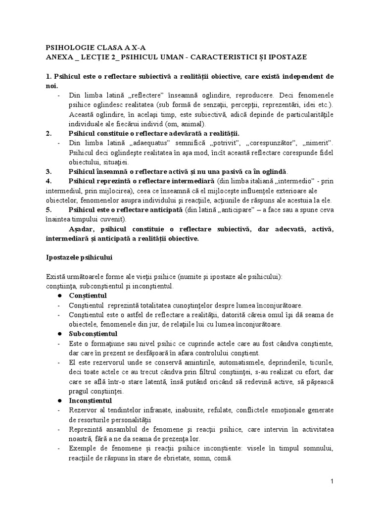 Psiho - Lectia 2 - Psihicul Uman | PDF