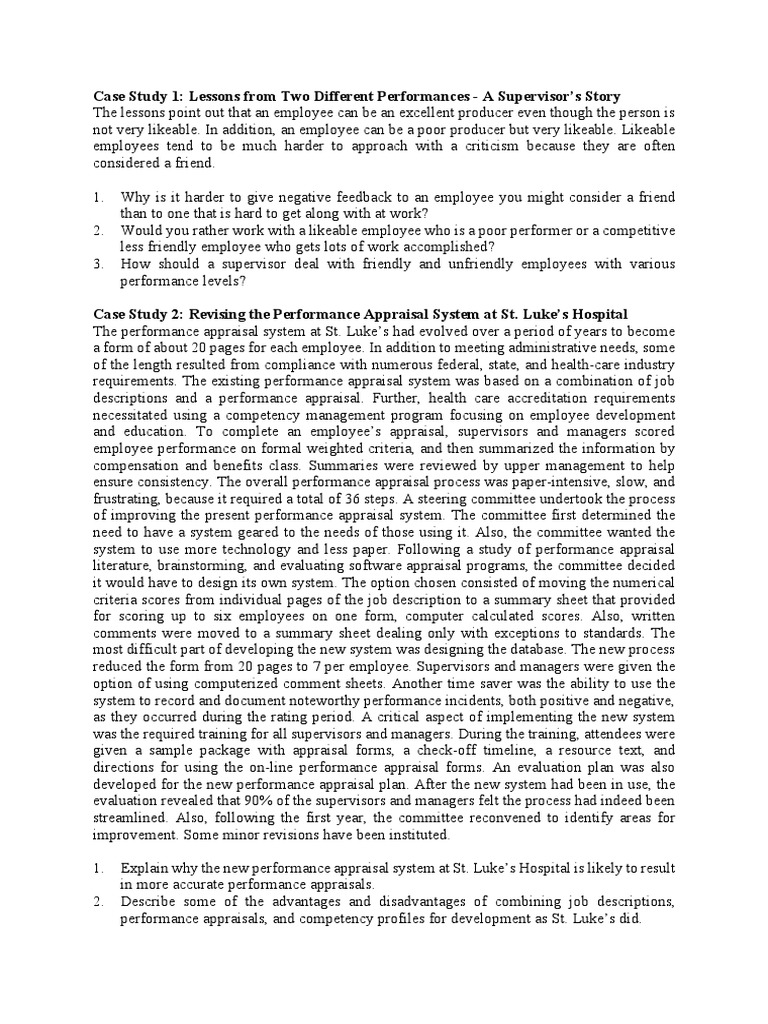 Performance Appraisal - Case Studies | PDF | Performance Appraisal ...