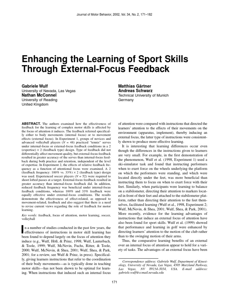 Enhancing The Learning of Sport Skills Through External-Focus Feedback ...