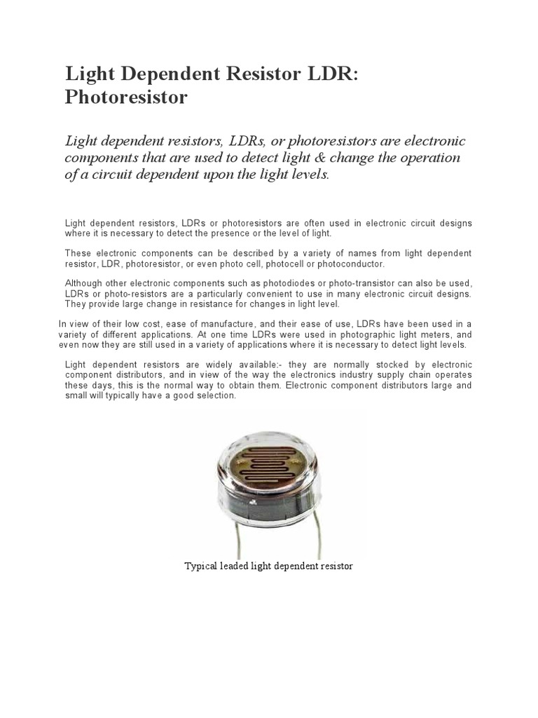 Light Dependent Resistor LDR | PDF | Semiconductors | Electrical ...
