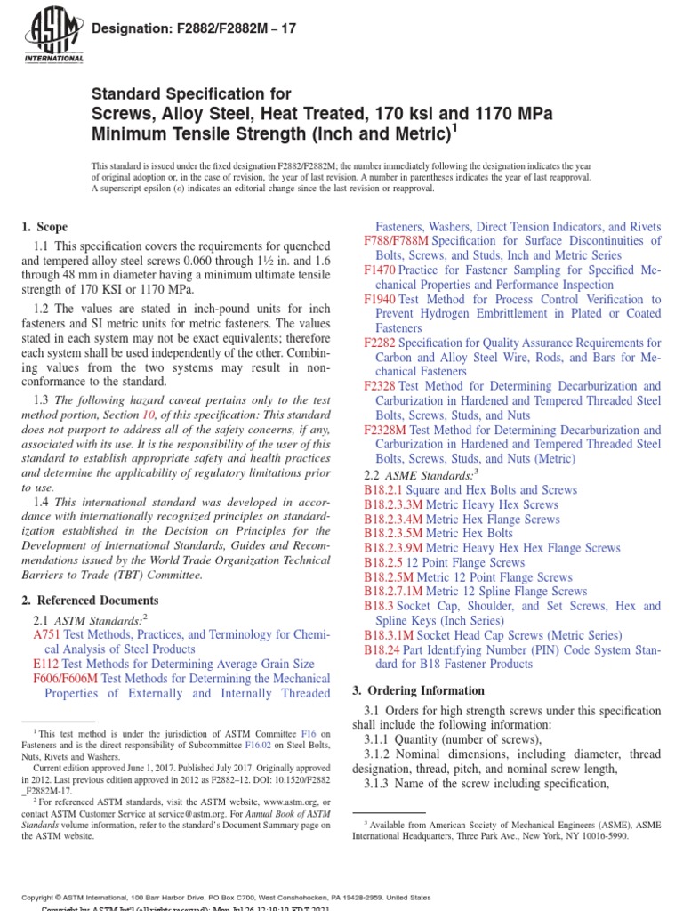 Astm f2882 | PDF | Screw | Steel