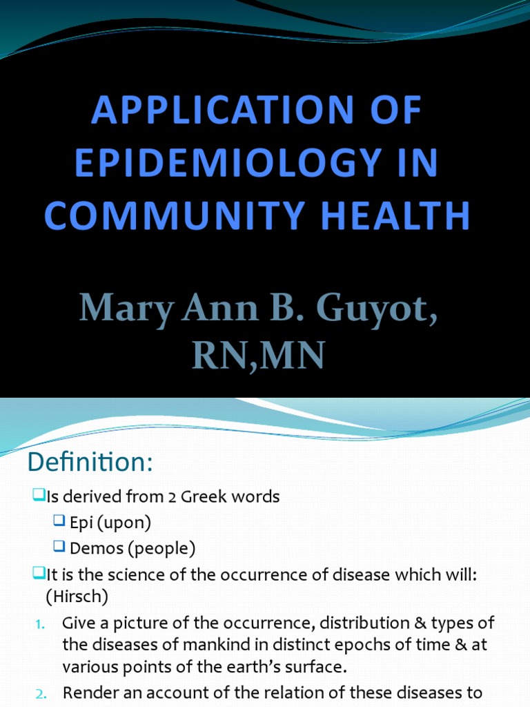 Application of Epidemiology in CHN | PDF | Transmission (Medicine) | Infection