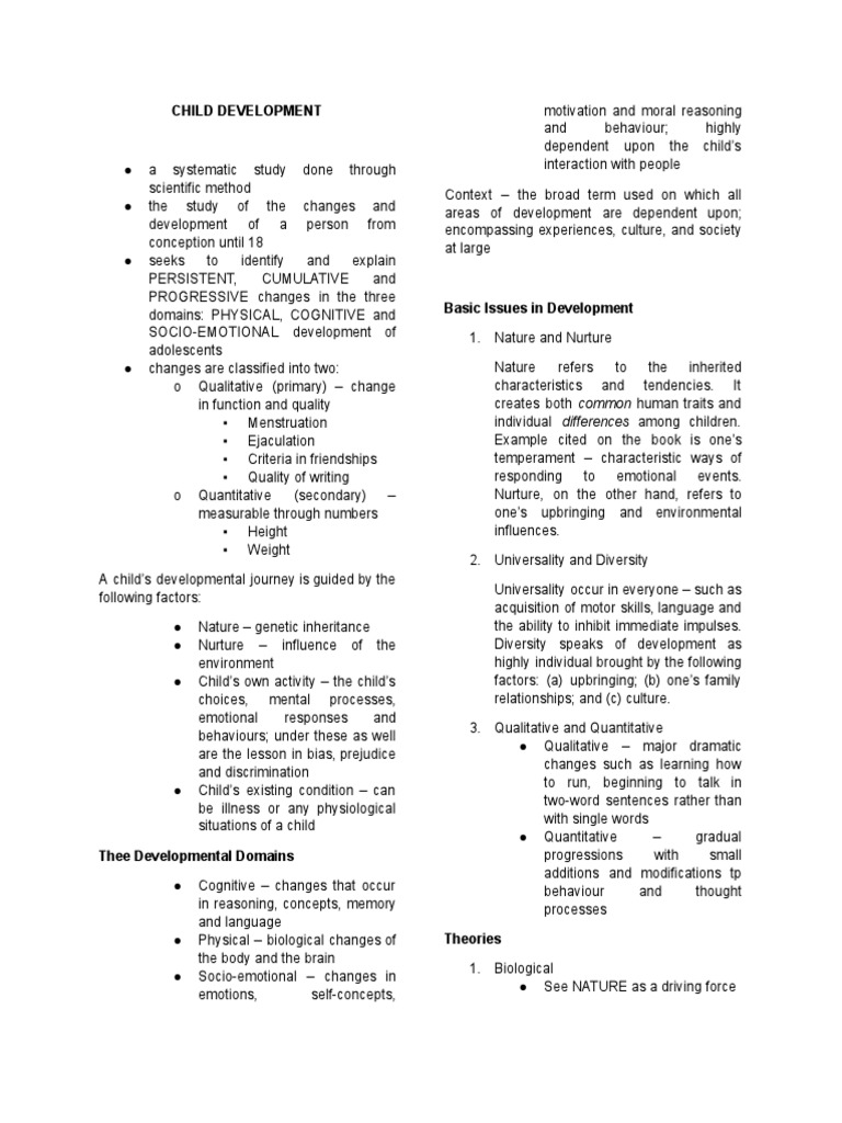 Child Development (1st Year Notes) | PDF | Relationships | Child ...