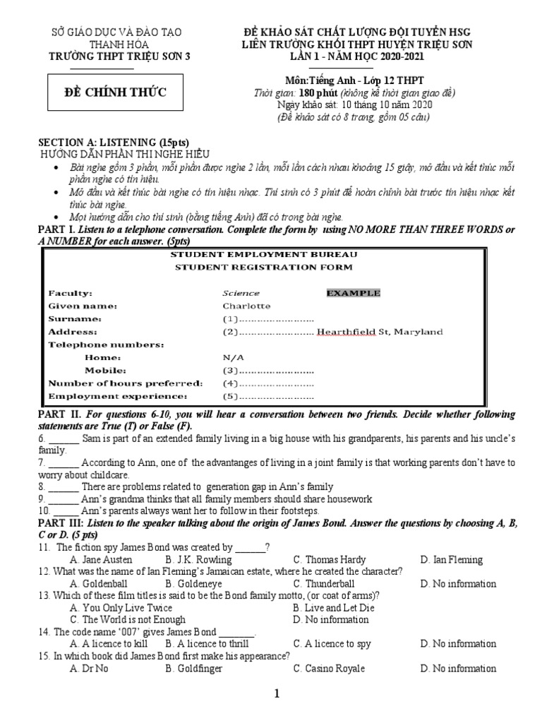 KSCL HSG Tieng Anh 10-10-2020 | PDF | Family | James Bond