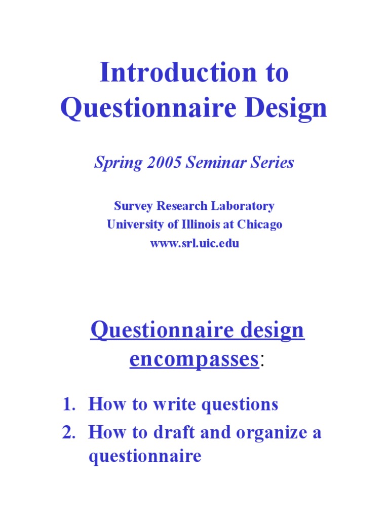 Introduction To Questionnaire Design | PDF | Questionnaire | Survey Methodology