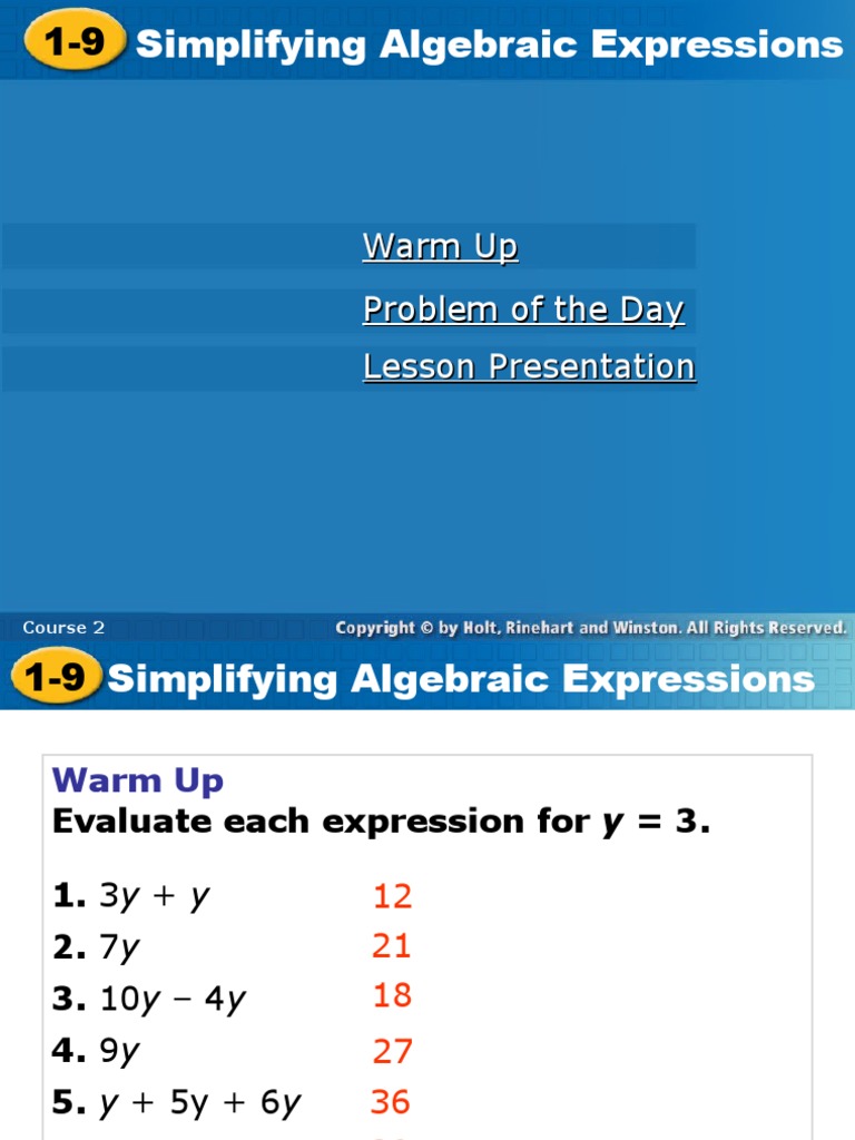 Simplifying Algebraic Expressions Guide | PDF | Variable (Mathematics ...