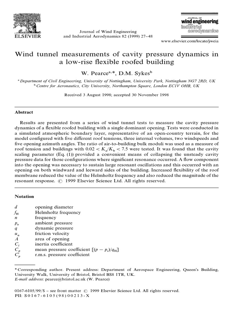 Cavity Pressure Dynamics in Flexible Roofs | PDF | Resonance | Wind Tunnel