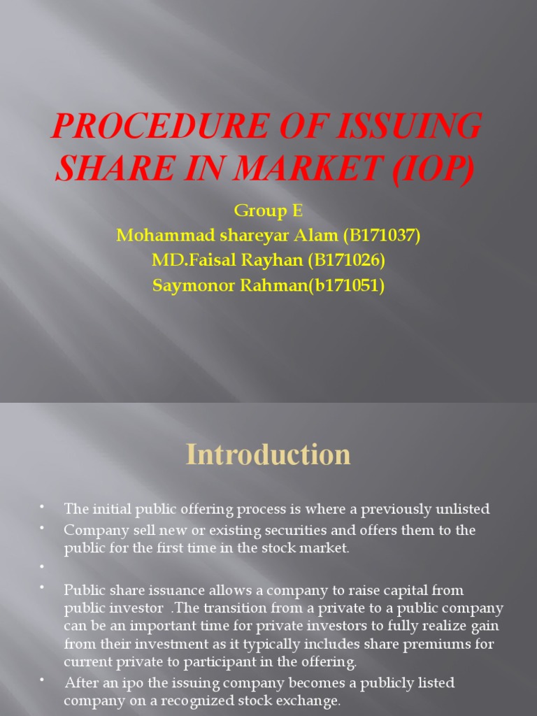 Procedure of Issuing Share in Market (Iop) | PDF | Initial Public ...