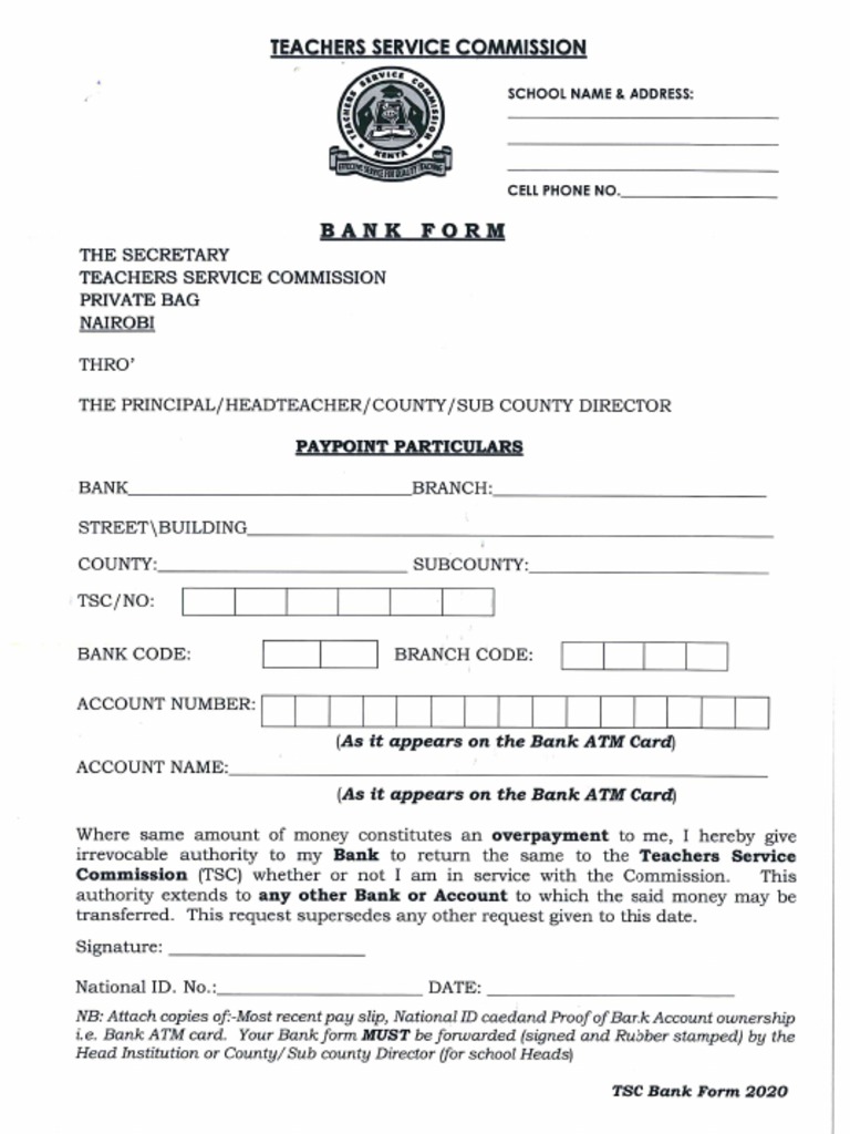 TSC Bank Form | PDF